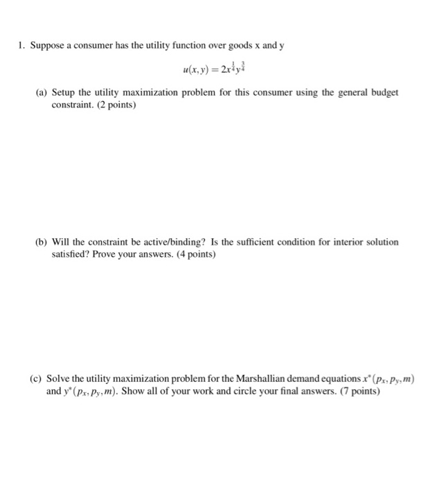 Solved 1 Suppose A Consumer Has The Utility Function Over