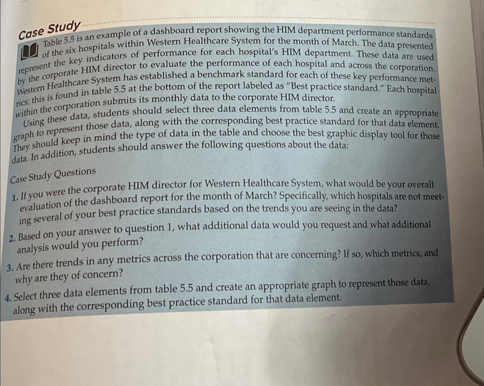 Solved Case StudyTable 5.5 ﻿is an example of a dashboard | Chegg.com