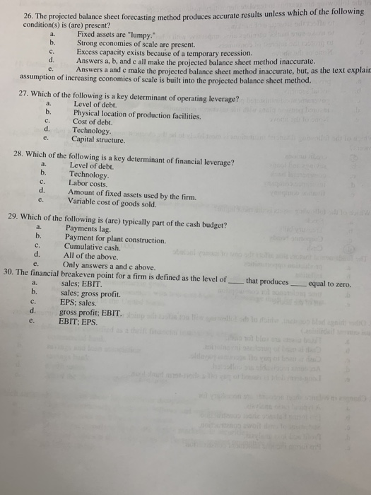 Solved 26. The projected balance sheet forecasting method | Chegg.com