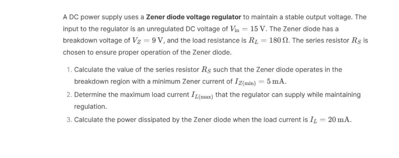 Solved A DC power supply uses a Zener diode voltage | Chegg.com