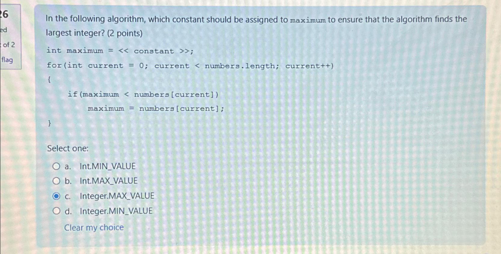 Solved 6In the following algorithm, which constant should be | Chegg.com