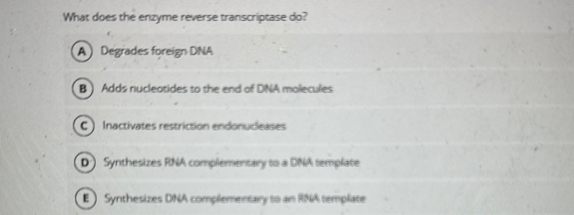 Solved What does the enzyme reverse transcriptase | Chegg.com