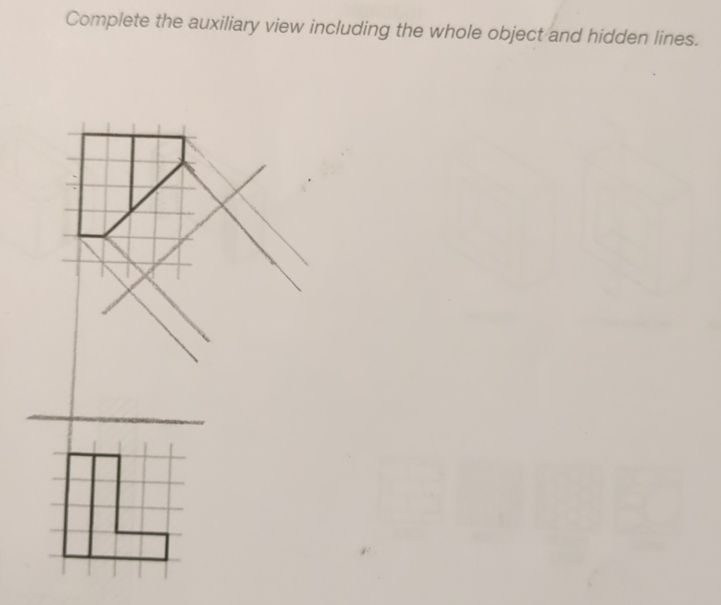 Solved Complete the auxiliary view including the whole | Chegg.com