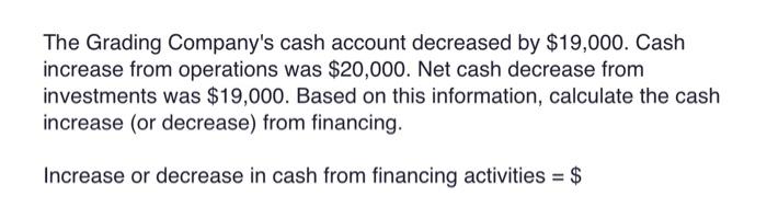 Solved The Grading Company's cash account decreased by | Chegg.com