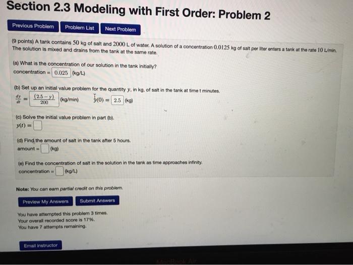 Solved Section 2 3 Modeling With First Order Problem 2