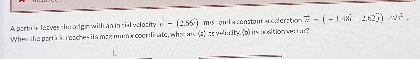 Solved A particle leaves the origin with an initial velocity | Chegg.com