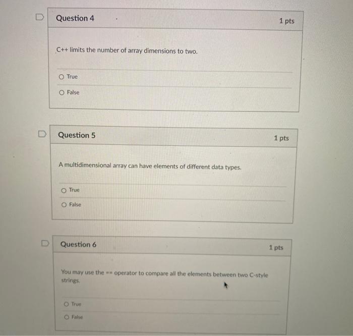 Solved Question 4 1 pts C++ limits the number of array | Chegg.com