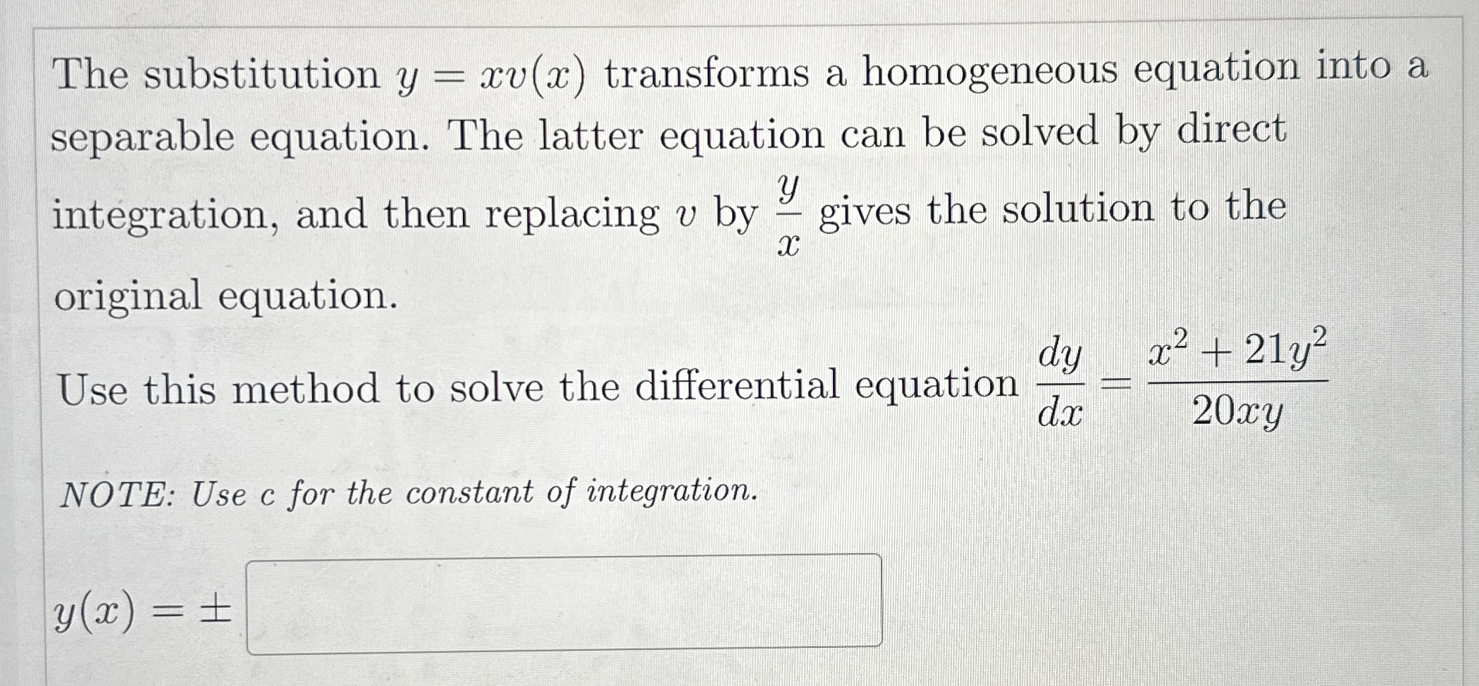 Solved The substitution y=xv(x) ﻿transforms a homogeneous | Chegg.com