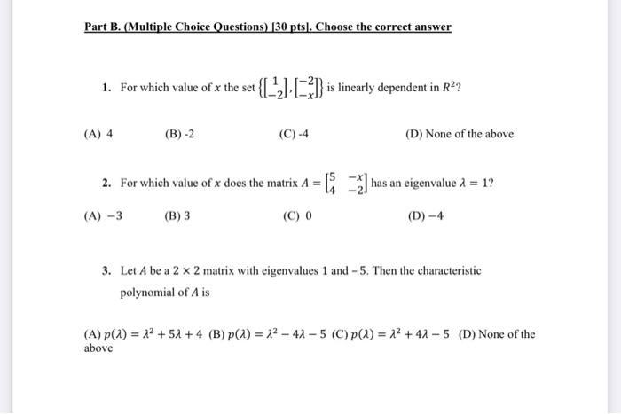 Solved Part B. (Multiple Choice Questions) (30 pts). Choose | Chegg.com
