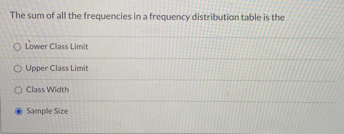 Solved The sum of all the frequencies in a frequency | Chegg.com