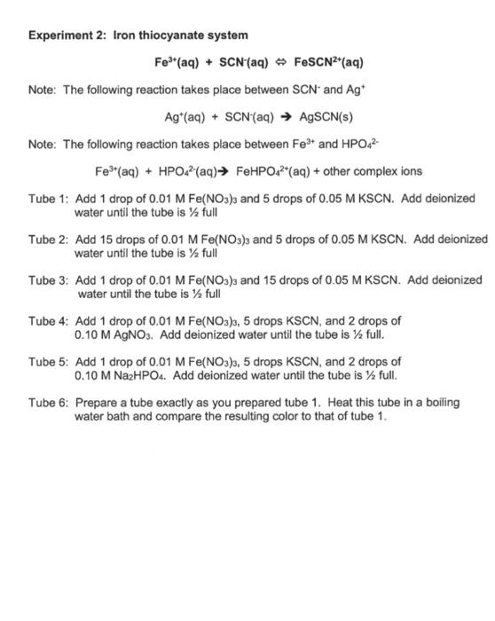 Solved Experiment 2: Iron thiocyanate system | Chegg.com