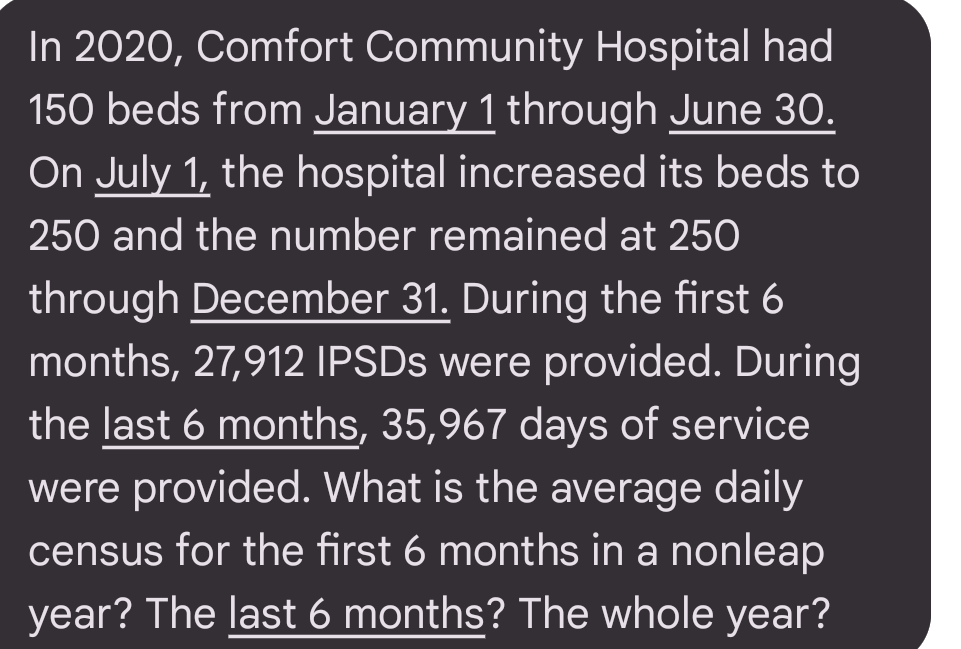 Solved In 2020, ﻿Comfort Community Hospital had 150 ﻿beds | Chegg.com