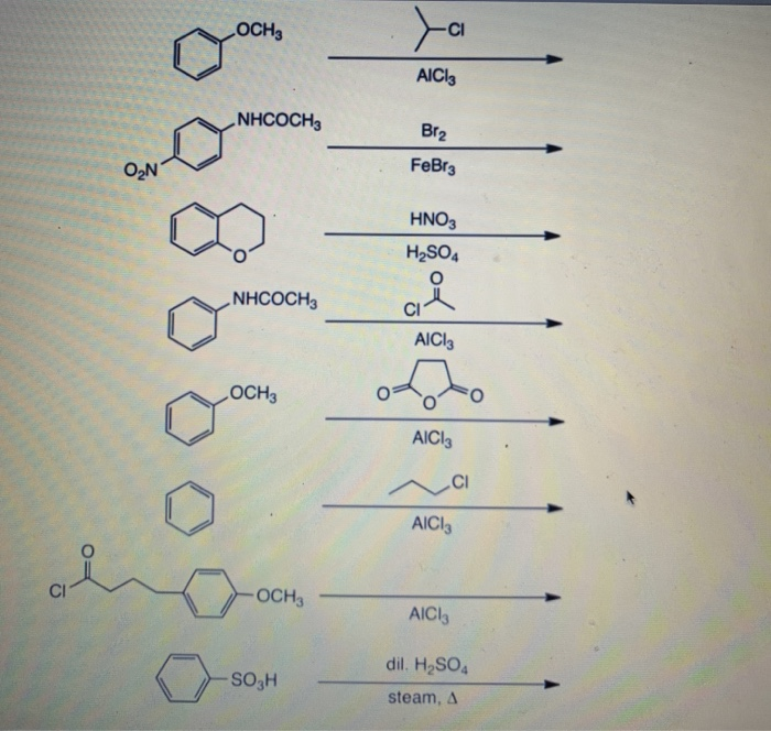 Solved Och AICI: O OM .IN SRU N HCOCH3 . Bra MONY FeBr3 - | Chegg.com