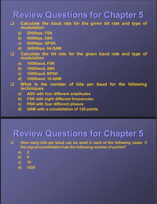 Solved Review Questions for Chapter 5 Calculate the baud | Chegg.com Solved Review Questions for Chapter 5 Calculate the baud | Chegg.com