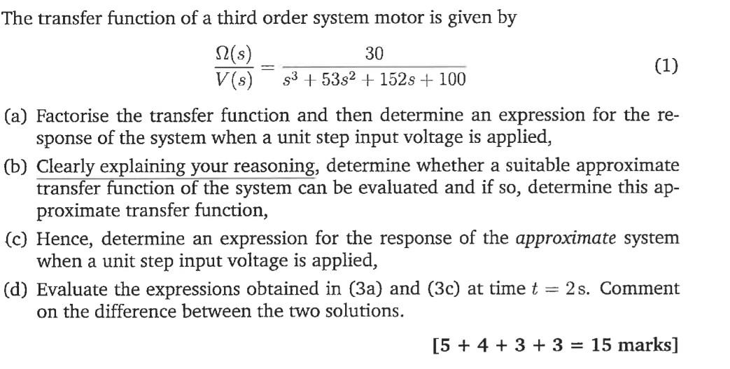 Solved a The transfer function of a third order system motor | Chegg.com