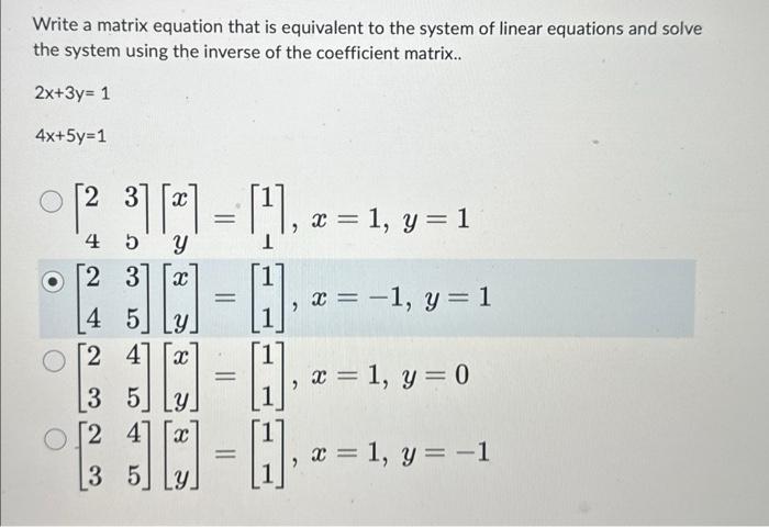 Solved Write a matrix equation that is equivalent to the | Chegg.com