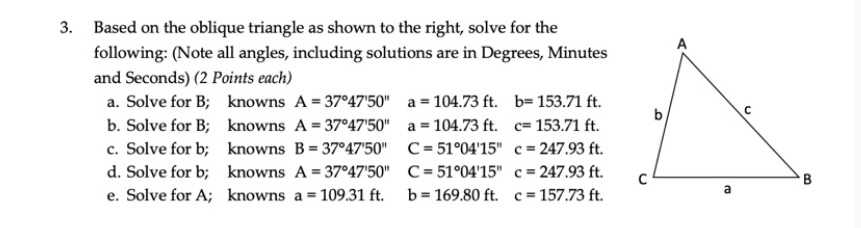 Solved Based on the oblique triangle as shown to the right, | Chegg.com