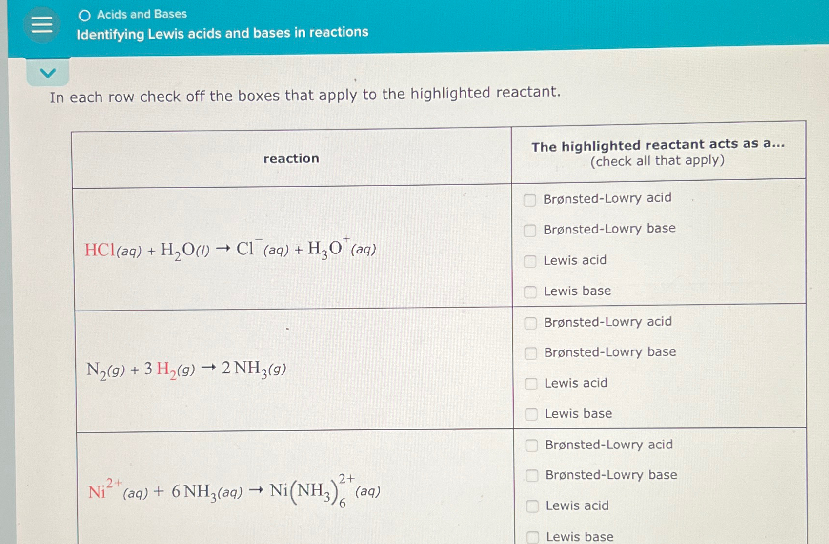 Solved Acids and BasesIdentifying Lewis acids and bases in | Chegg.com