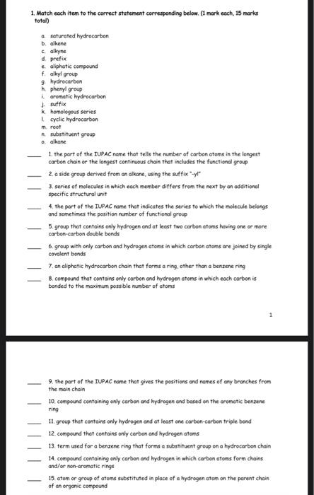 Solved 1. Match each item to the correct statement | Chegg.com