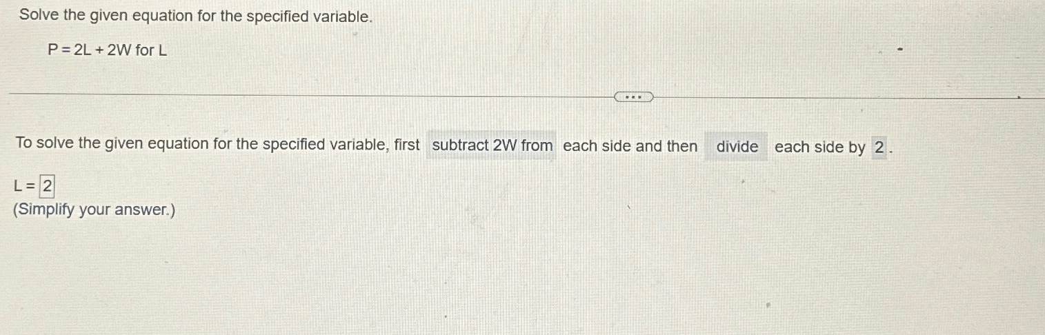 Solved Solve the given equation for the specified | Chegg.com
