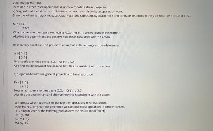 Solved other matrix examples idea: add in other three | Chegg.com