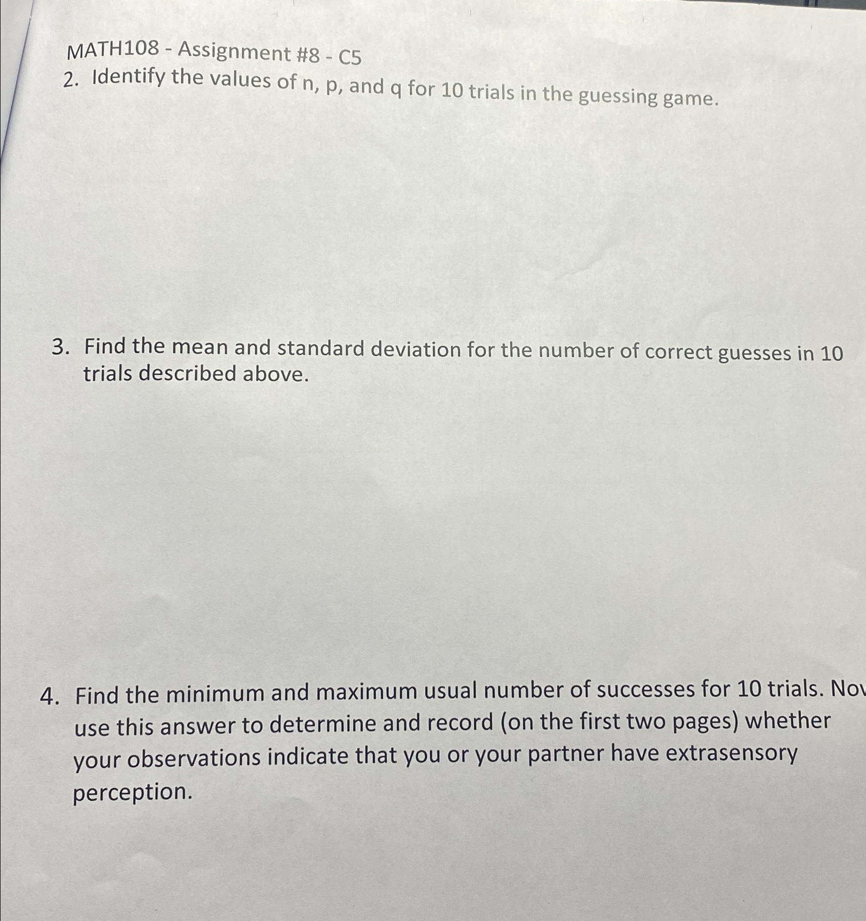 Solved MATH108 - ﻿Assignment #8 - ﻿C52. ﻿Identify the values | Chegg.com