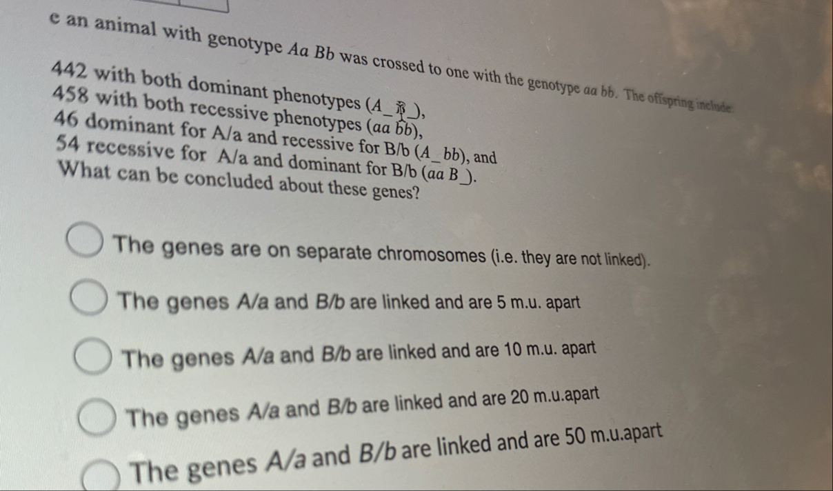 Solved e an animal with genotype AaBb was crossed to one | Chegg.com
