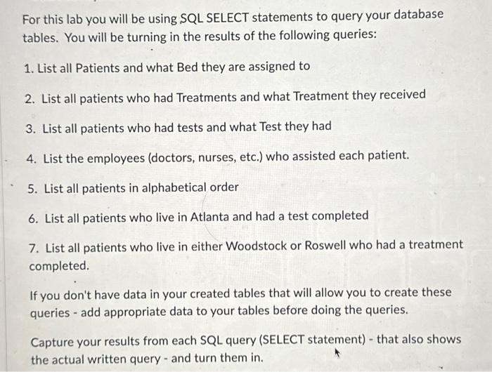 Solved For This Lab You Will Be Using Sql Select Statements 