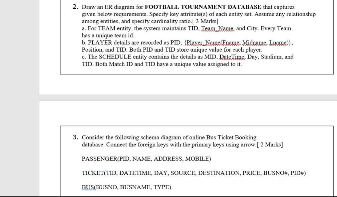 Solved 2. Draw an ER diagram for FOOTBALL TOURNAMENT | Chegg.com