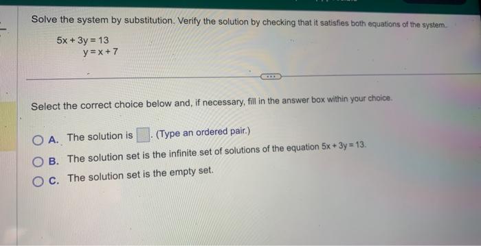 Solved Solve the system by substitution. Verify the solution | Chegg.com