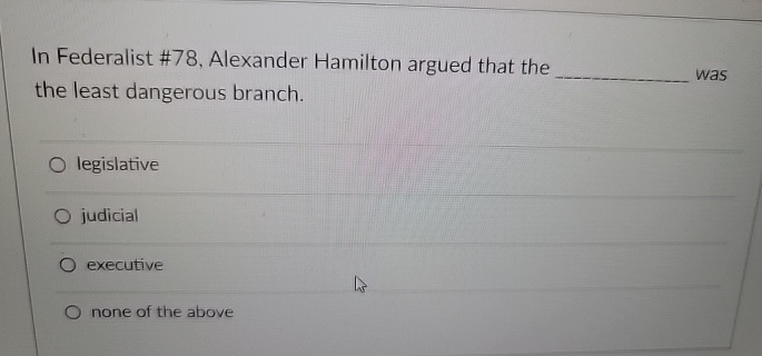 Solved In Federalist #78, ﻿Alexander Hamilton argued that | Chegg.com
