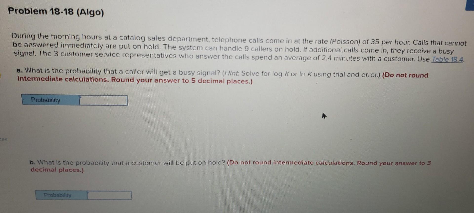 During the morning hours at a catalog sales | Chegg.com