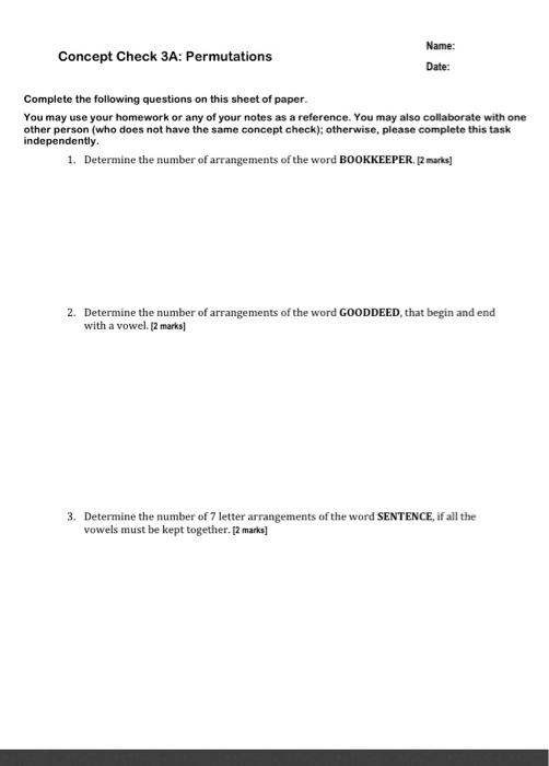 Solved Concept Check 3A: Permutations Name: Date: Complete | Chegg.com
