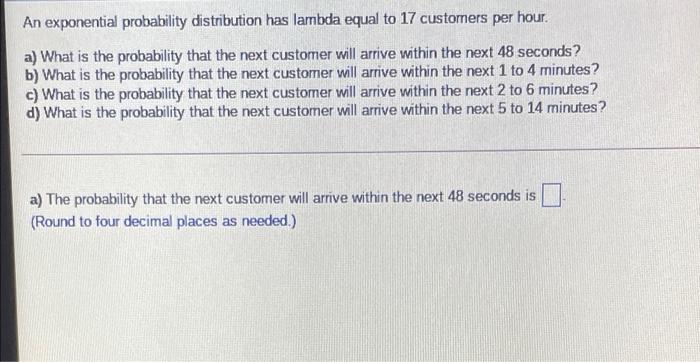 Solved An exponential probability distribution has lambda | Chegg.com