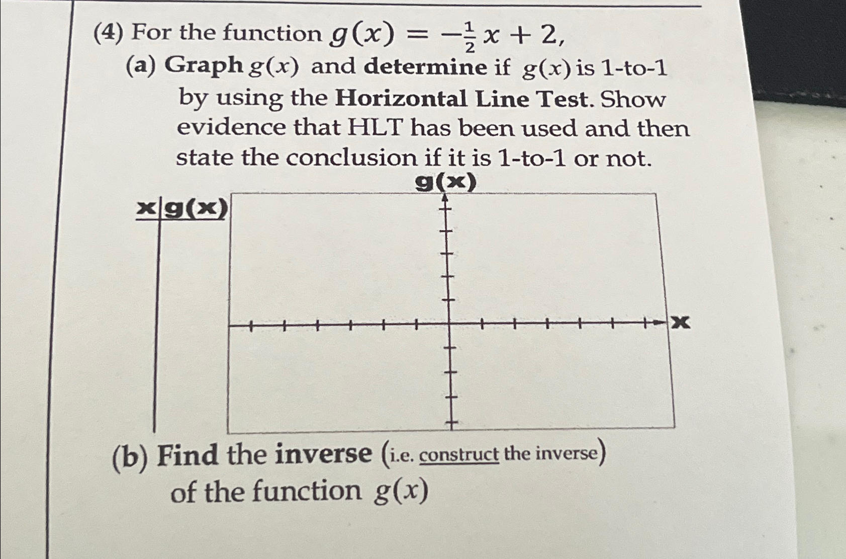Solved (4) ﻿For the function g(x)=-12x+2,(a) ﻿Graph g(x) | Chegg.com