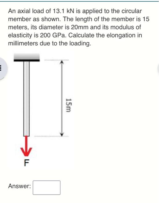 Solved An axial load of 13.1kN is applied to the circular | Chegg.com