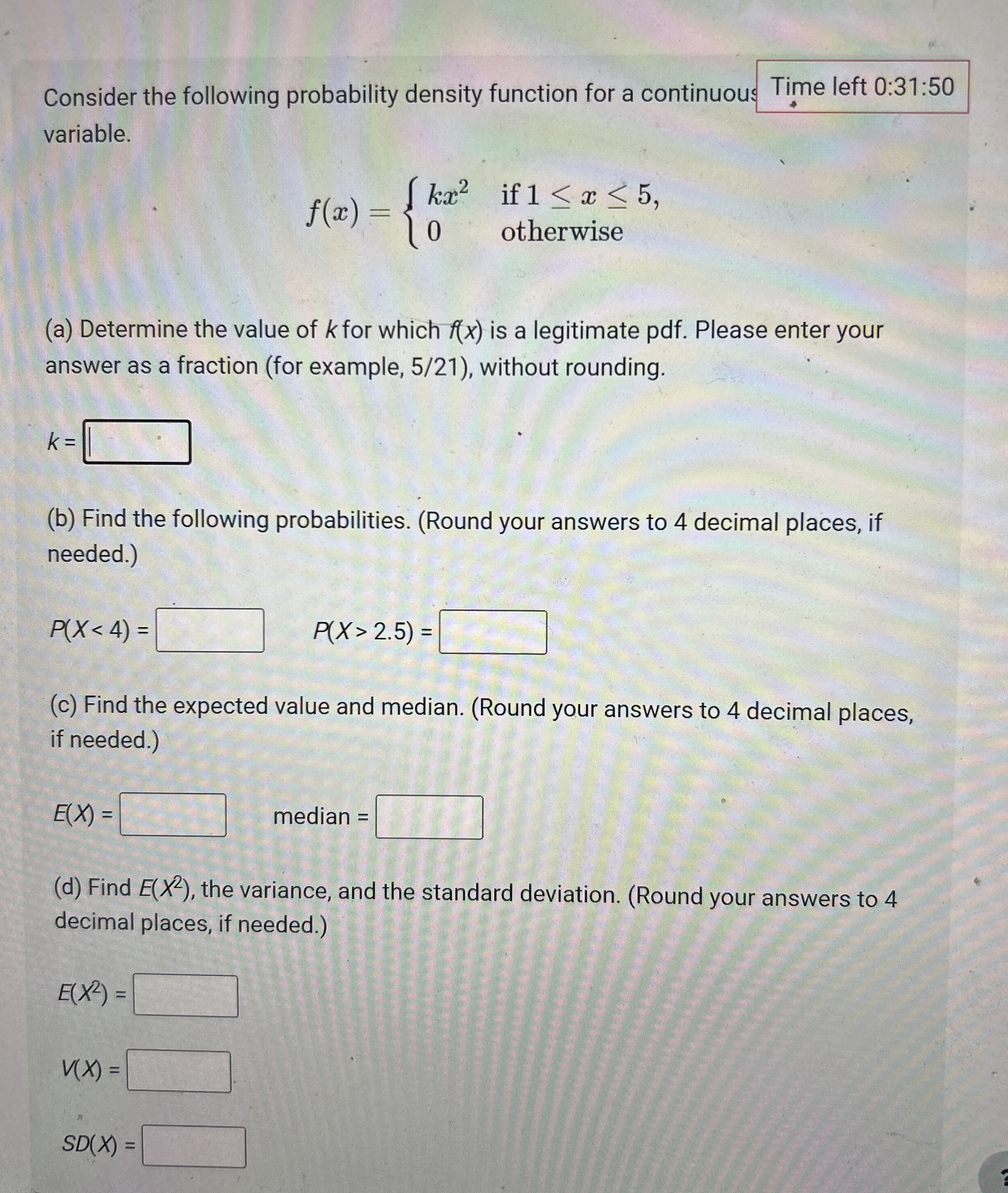 Solved Consider the following probability density function | Chegg.com