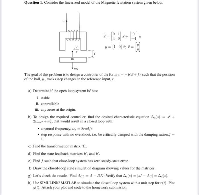 Solved Question 1: Consider the linearized model of the | Chegg.com
