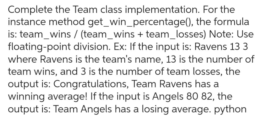 Complete the Team class implementation. For the | Chegg.com