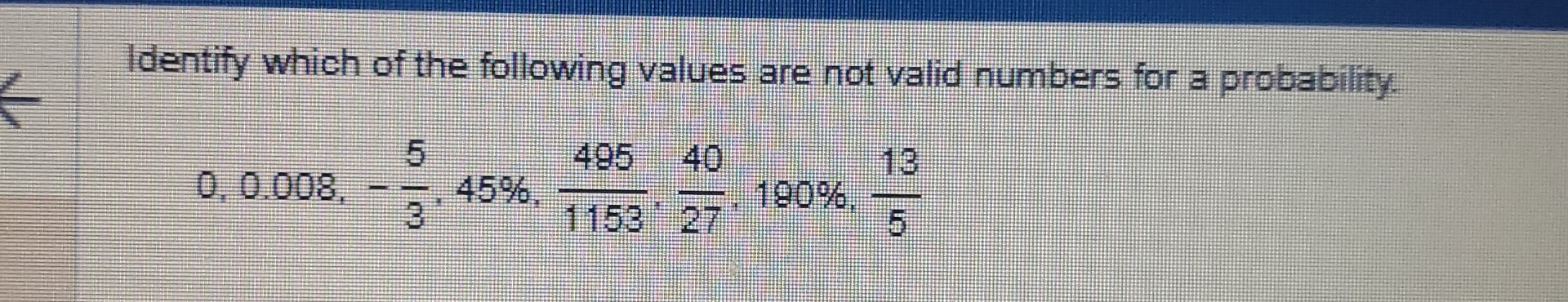 Solved • ﻿Identify which of the following values are not | Chegg.com