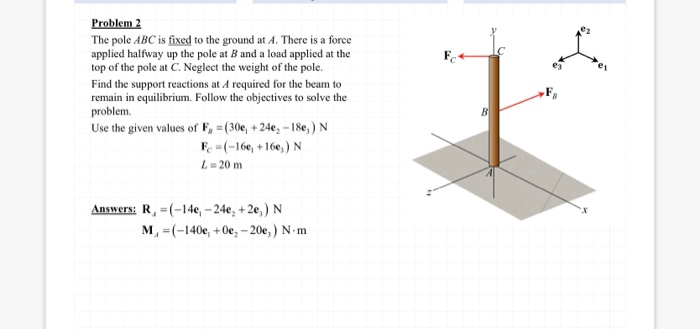Solved Problem 2 The pole ABC is fixed to the ground at A. | Chegg.com