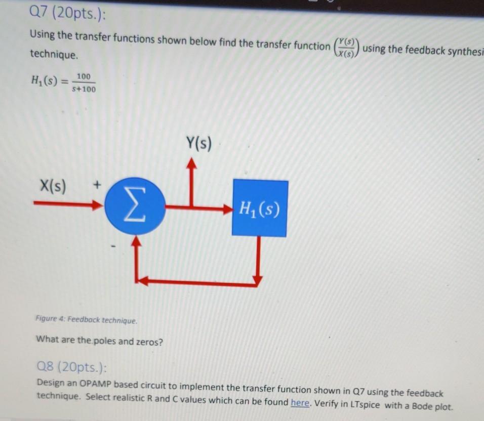Solved Q7 (20pts.): Using the transfer functions shown below | Chegg.com Solved Q7 (20pts.): Using the transfer functions shown below | Chegg.com