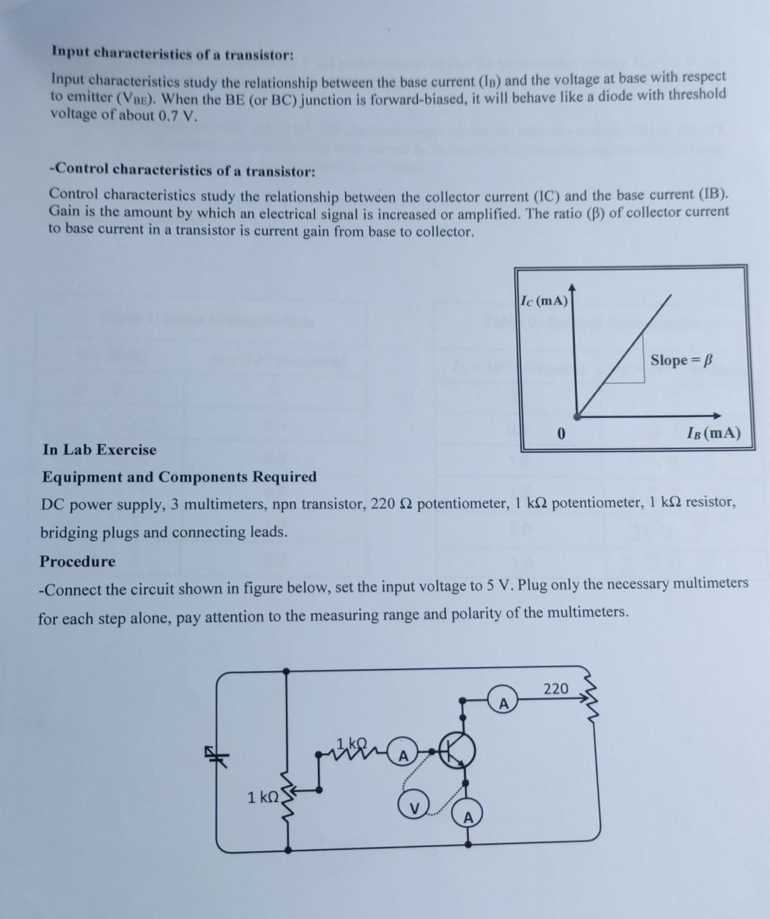 Solved Experiment#6 Transistor Characteristics (1) Aims of | Chegg.com