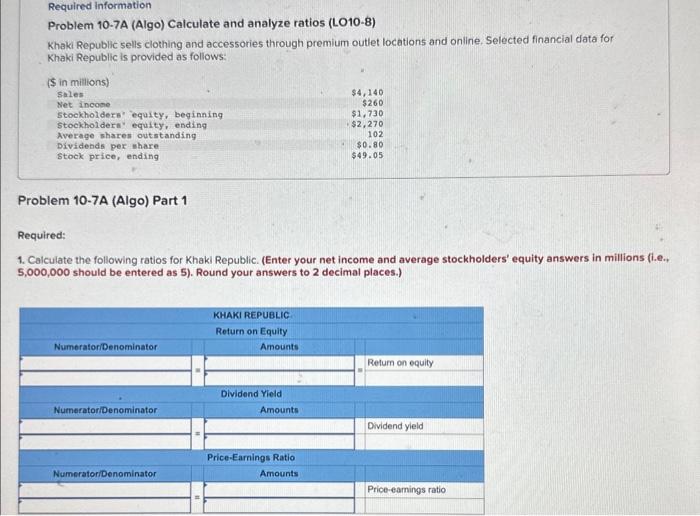 Solved Problem 10-7A (Algo) Calculate and analyze ratios | Chegg.com