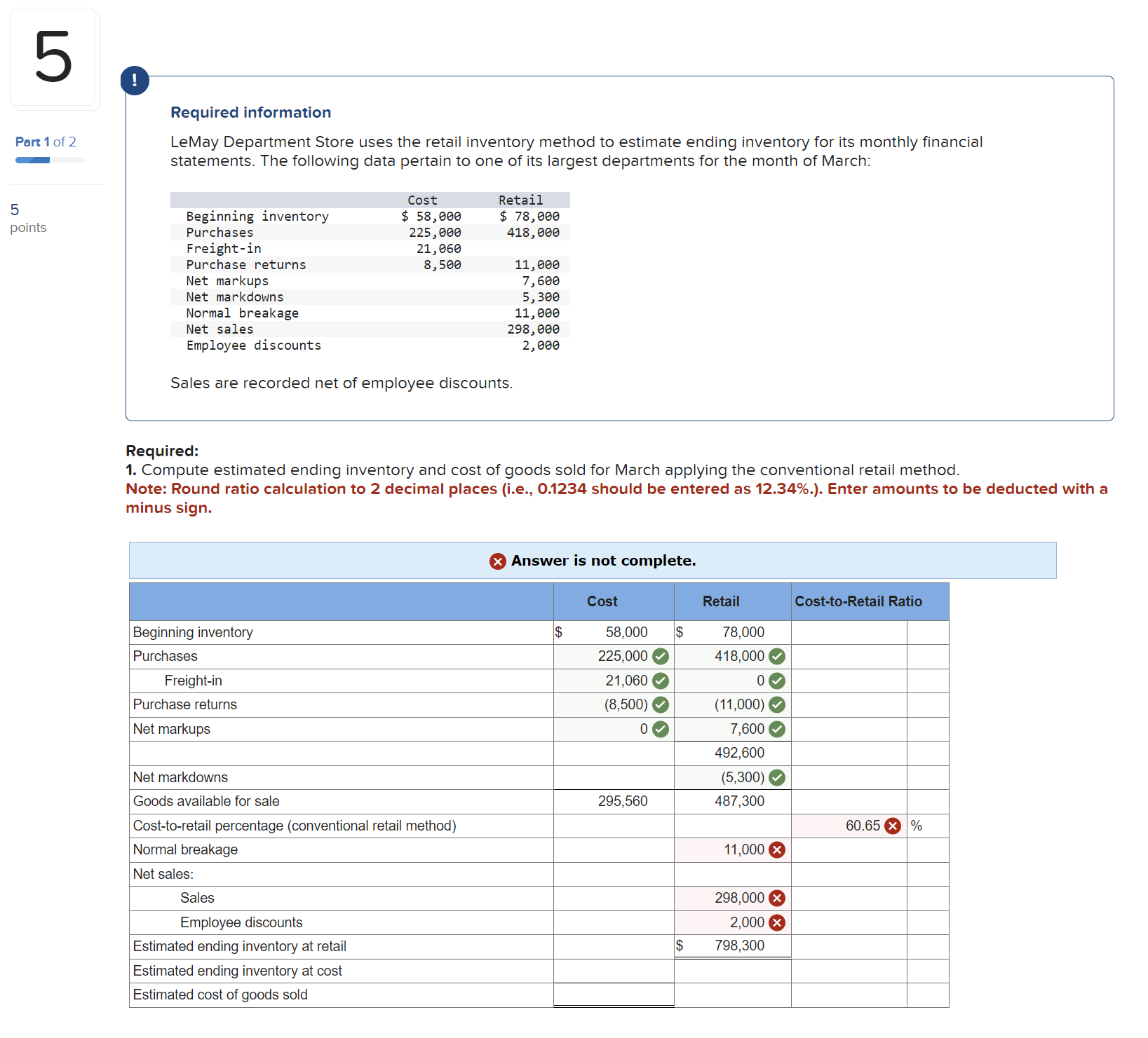 Solved Part 1 ﻿of 2Required informationLeMay Department | Chegg.com