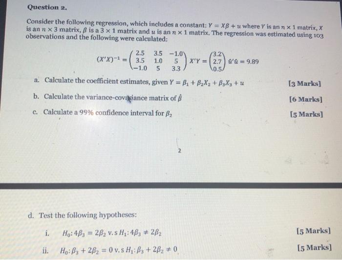 Solved Consider the following regression, which includes a | Chegg.com