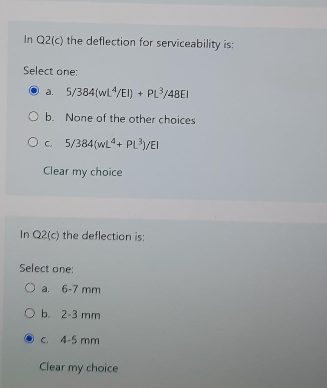 Solved In Q2(c) the deflection for serviceability is: Select | Chegg.com