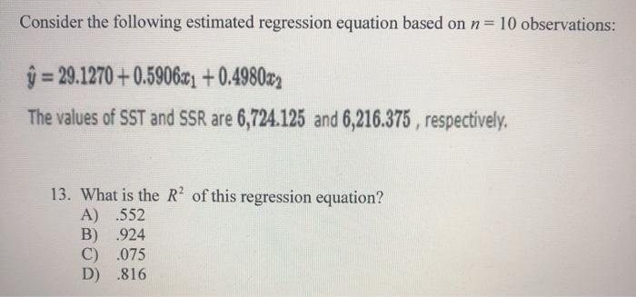 Solved Consider the following estimated regression equation | Chegg.com