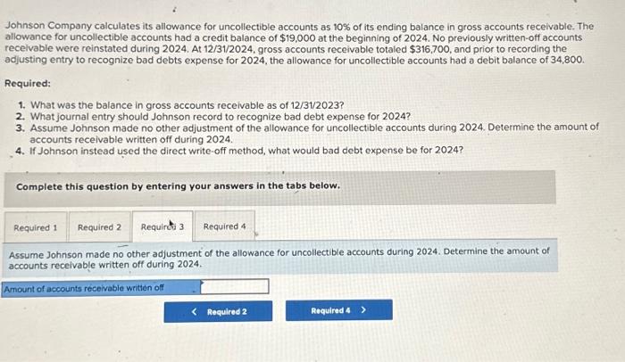 Solved Johnson Company calculates its allowance for | Chegg.com