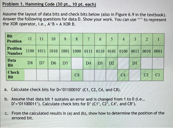 Solved Problem 1. Hamming Code (30 pt., 10 pt. each) Assume | Chegg.com